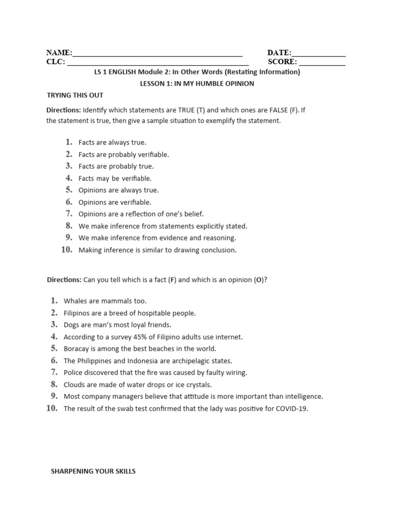 Understanding Facts and Opinions | PDF | Inference | Cognition