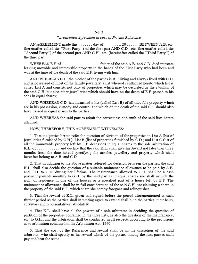 Form - 02 Arbitration | PDF | Property Law | Civil Law (Legal System)