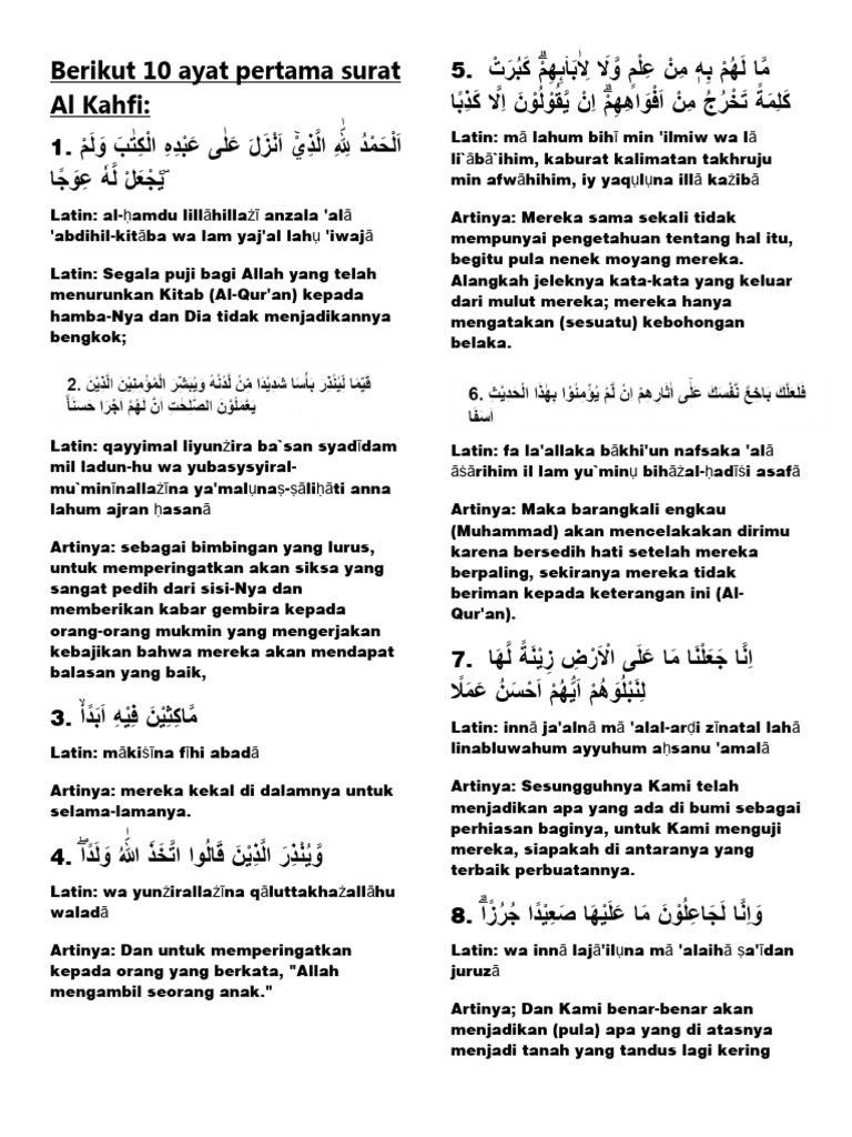 Ayat 1-10 Surat Al Kahfi dalam Latin | PDF