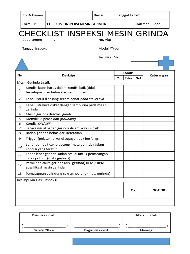Check List Inspeksi Mesin Gerinda | PDF
