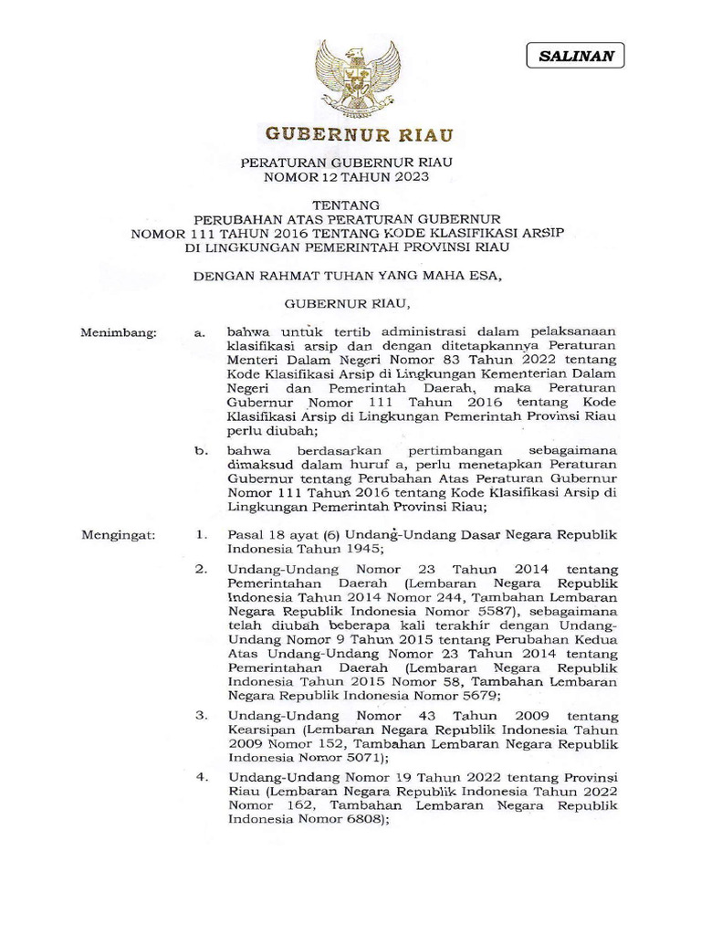 Pergub No 12 Tahun 2023 Salin - Kode Klasifikasi-3 | PDF