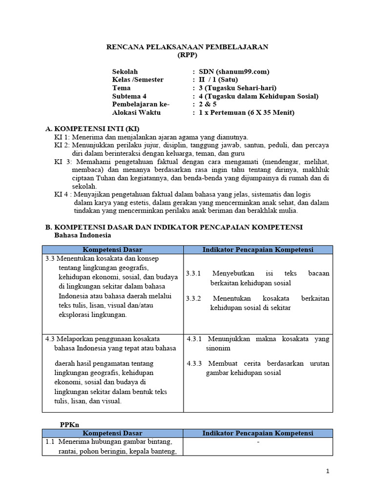 RPP Kelas 2 Tema 3 ST 4 P 2&5 | PDF