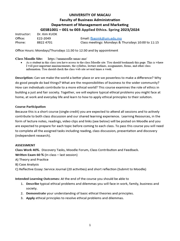 GESB 1001 Course Outline | PDF | Academic Dishonesty | Disability