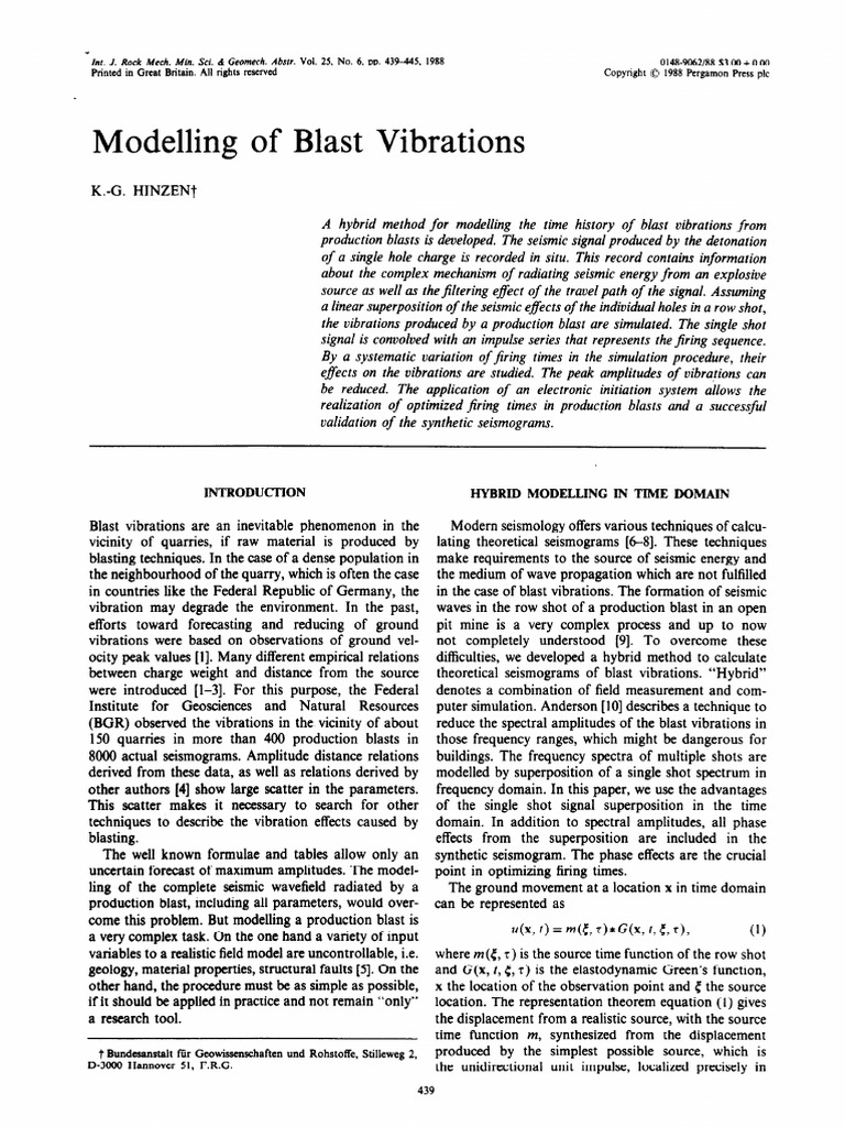 Modelling Of Blasting Vibration 1 Pdf Seismology Spectral Density