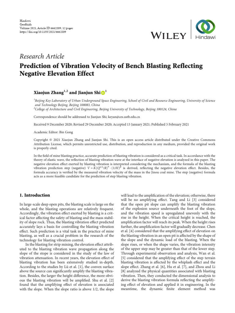 Prediction of Vibration Velocity of Bench Blasting Reflecting | PDF ...