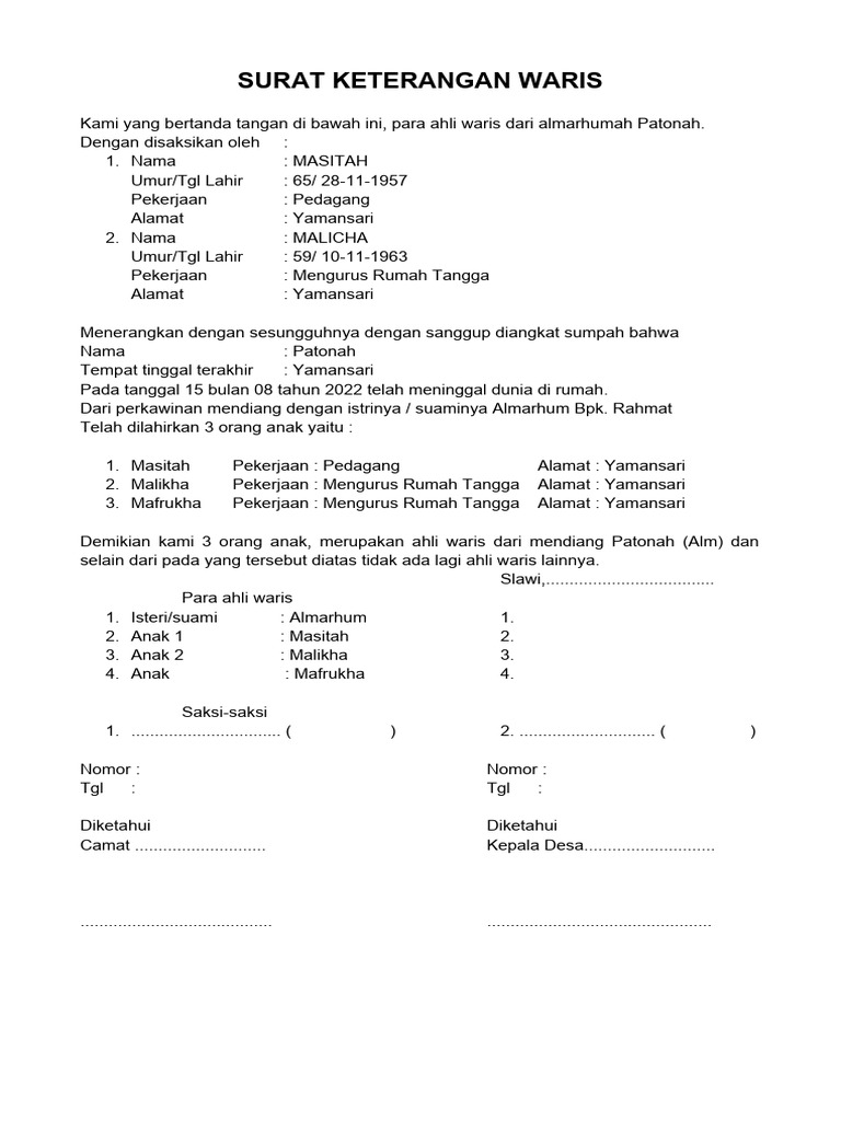 Surat Keterangan Waris | PDF