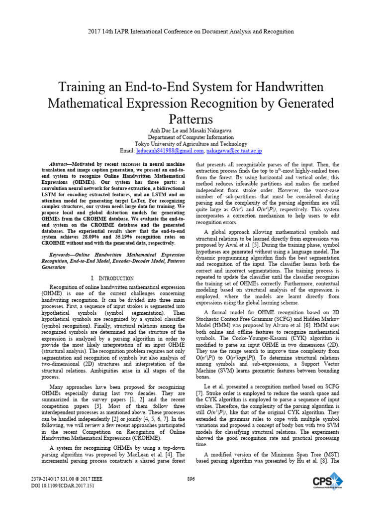 20) Training An End-to-End System For Handwritten Mathematical Expressions by Generated Patterns ...