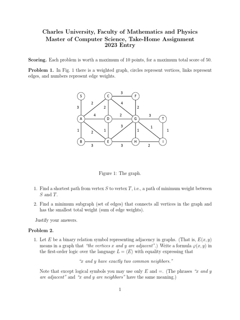Charles University Admission Assignment | PDF | Vertex (Graph Theory) | C Sharp (Programming ...