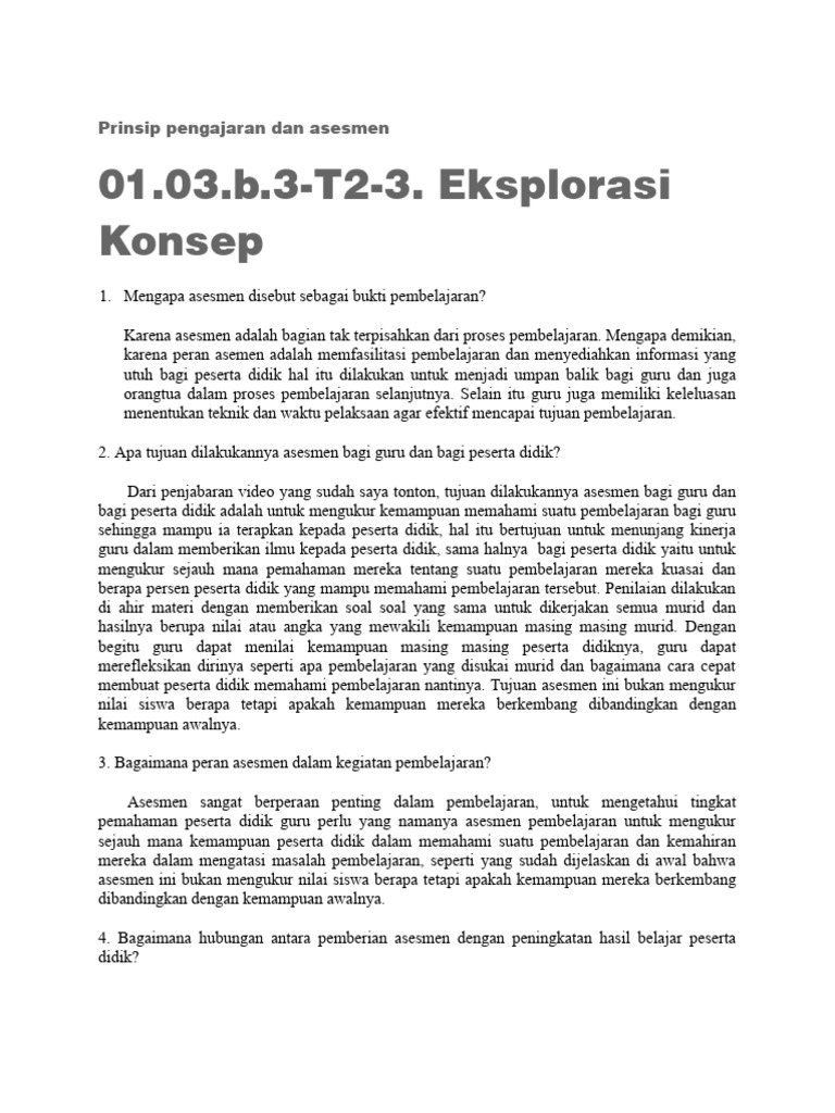 Prinsip Pengajaran Dan Asesmen 01.03.b.3-T2-3. Eksplorasi Konsep | PDF