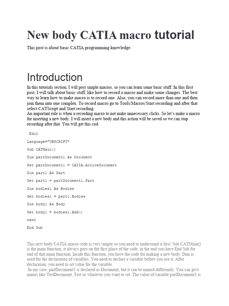 New Body CATIA Macro Tutorial | PDF | Control Flow | Computer Engineering