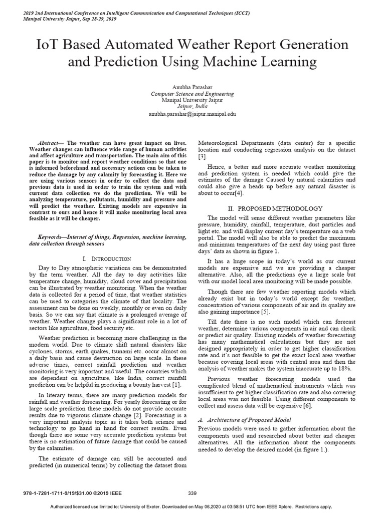 IoT Based Automated Weather Report Generation and Prediction Using ... IoT Based Automated Weather Report Generation and Prediction Using ...