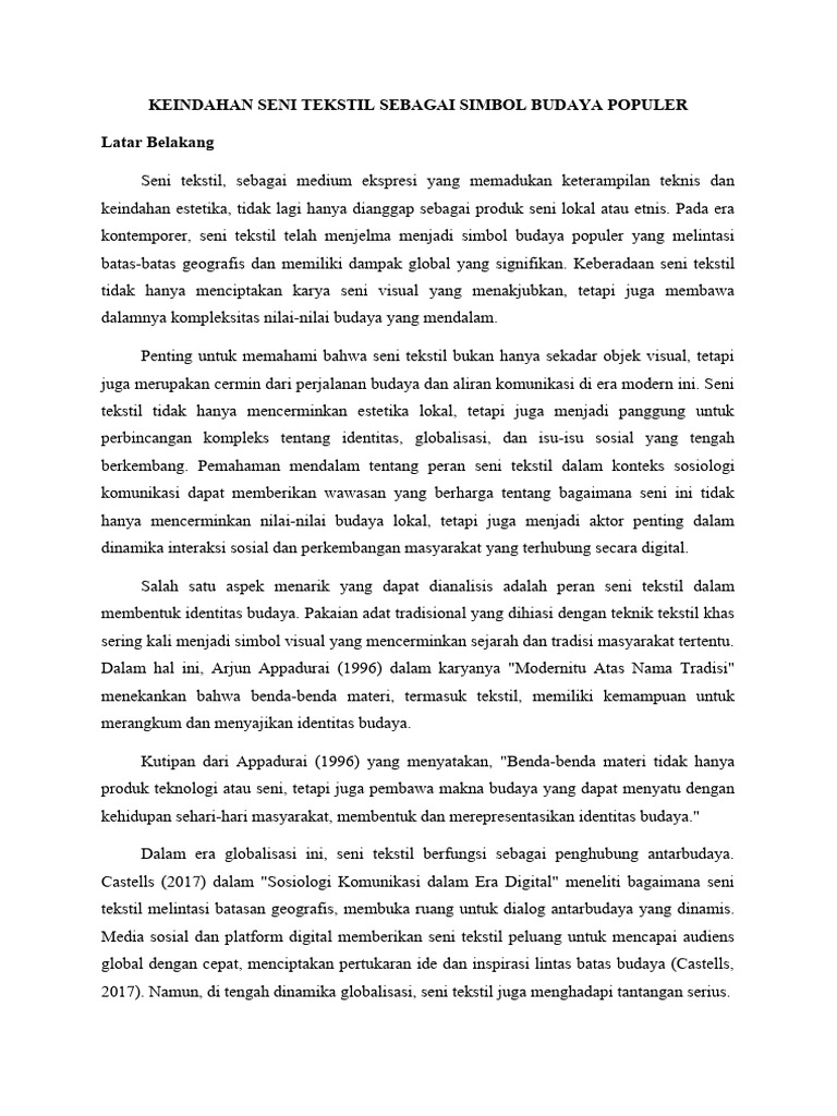 KEINDAHAN SENI TEKSTIL SEBAGAI SIMBOL BUDAYA POPULER | PDF