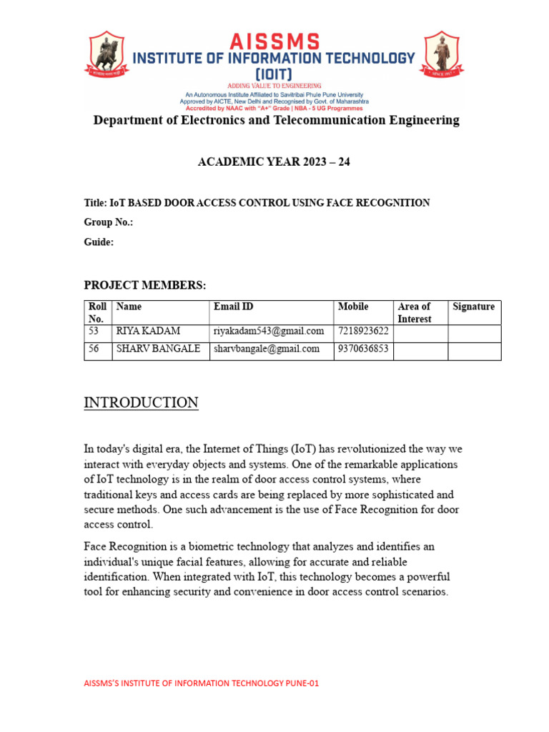 IoT Based Door Access Control Using Face Recog3 | PDF | Internet Of Things | Access Control
