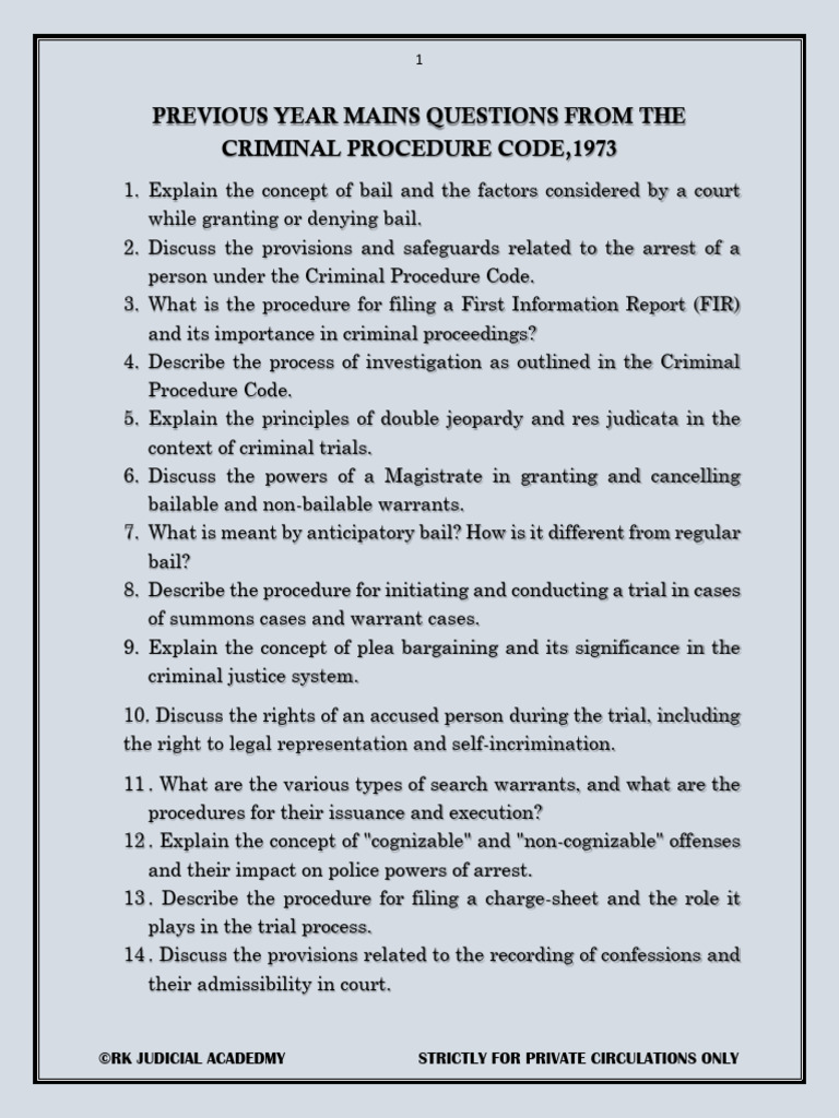 Previous Year Mains Questions From The Criminal Procedure Code - JCJ | PDF | Criminal Procedure ...