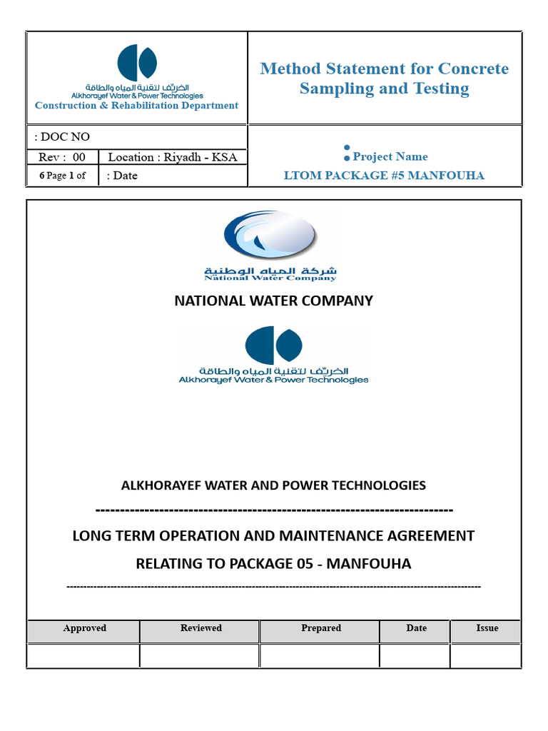 Method Statement For Concrete Sampling And Testing Download Free Pdf