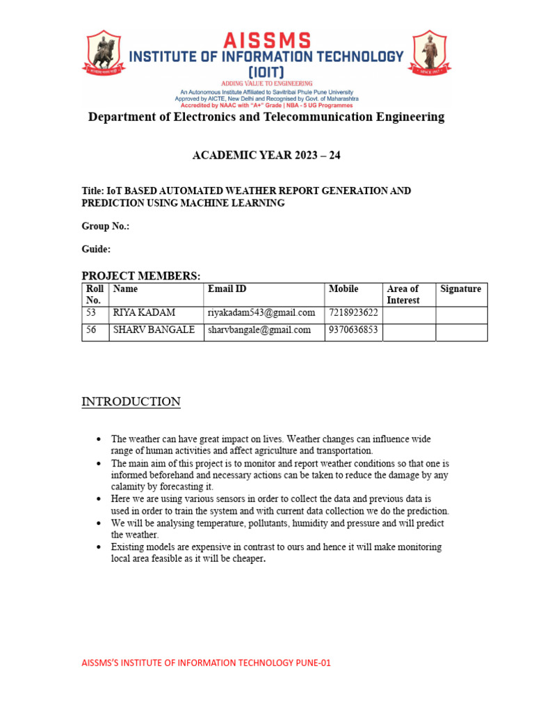 IoT Weather Prediction with Machine Learning | PDF | Weather ...