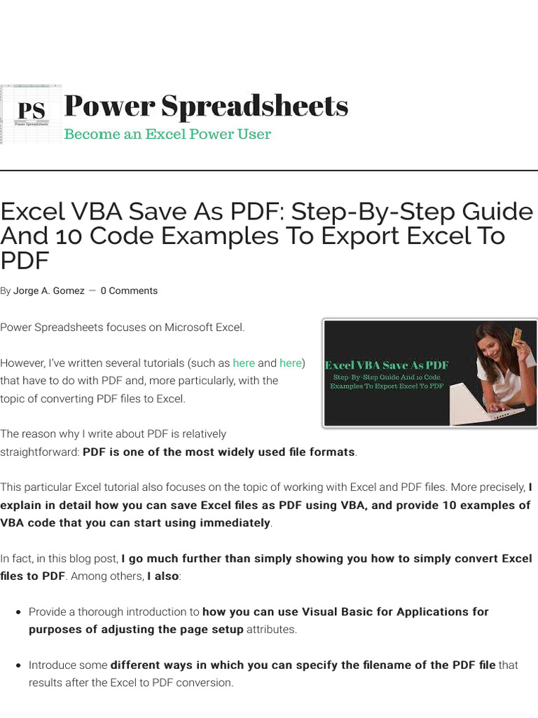 Excel VBA: Save as PDF Guide & Code | PDF | Microsoft Excel | Visual Basic For Applications