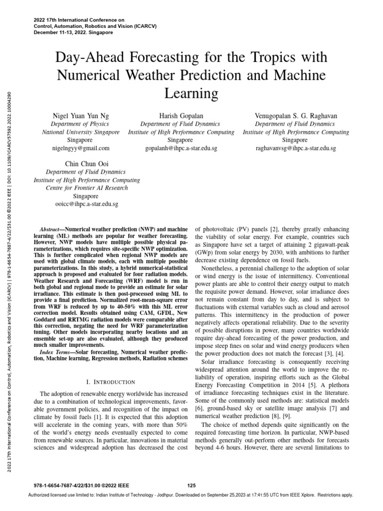 Day-Ahead Forecasting For The Tropics With Numerical Weather Prediction ...
