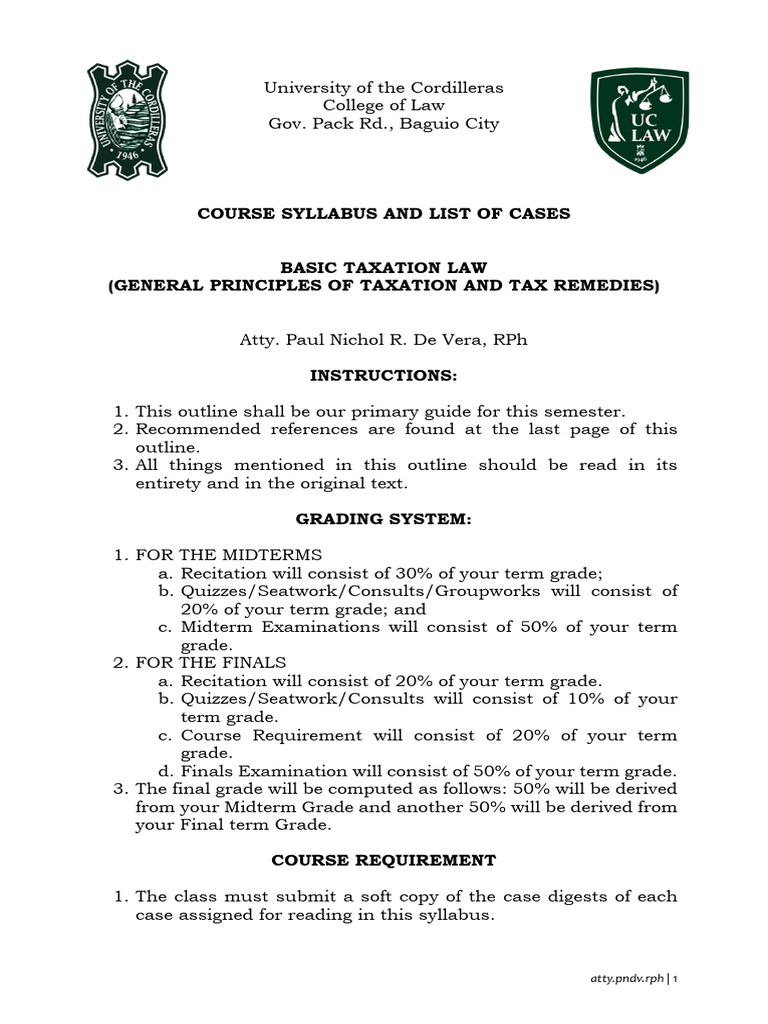 Basic Taxation Syllabus | PDF