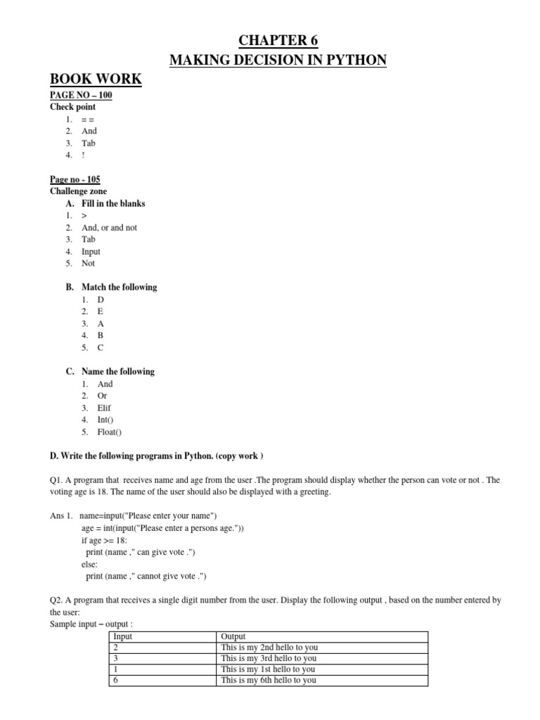 CHAPTER 6 Making Decision Book Work Class 8-1 | PDF | Teaching Methods & Materials