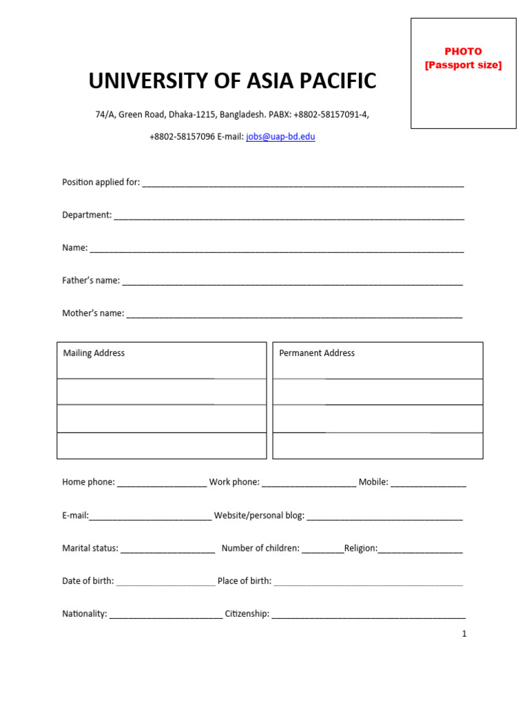 UAP CV Format | PDF | Government And Personhood