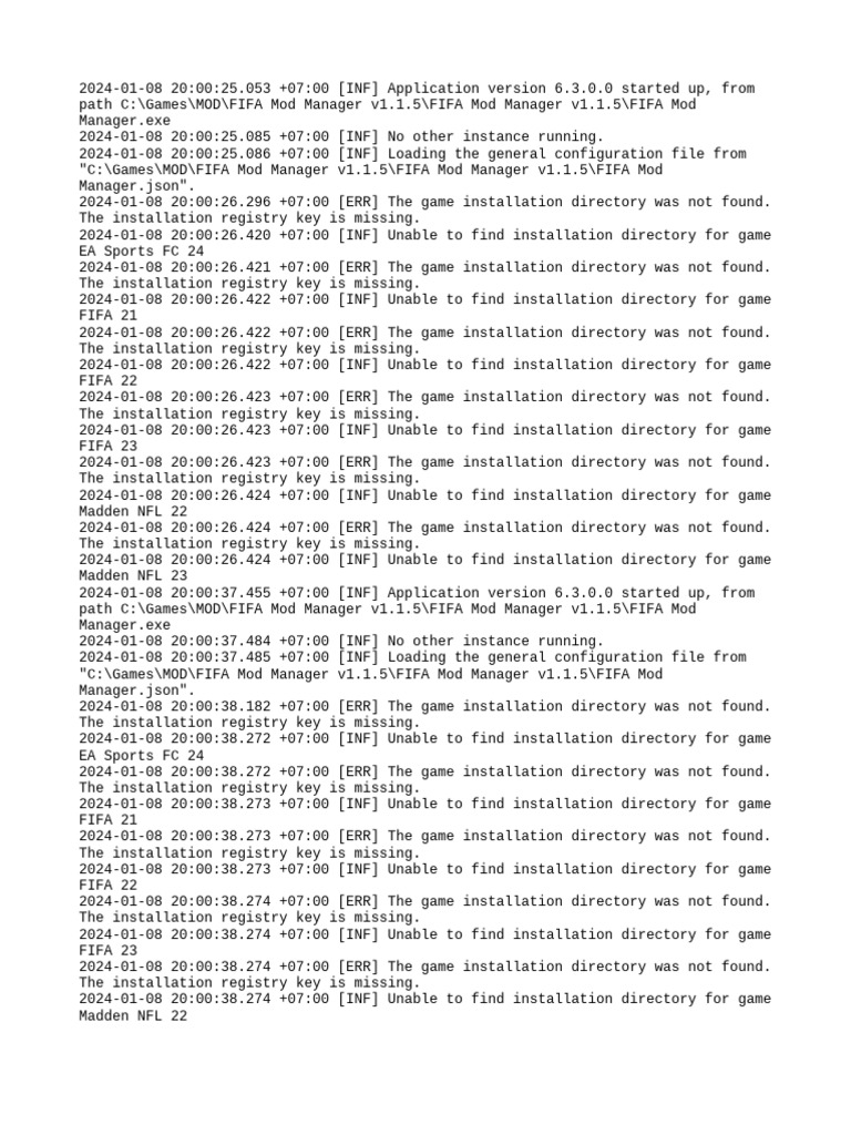 FIFA Mod Manager Log20240108 | Download Free PDF | Windows Registry ...