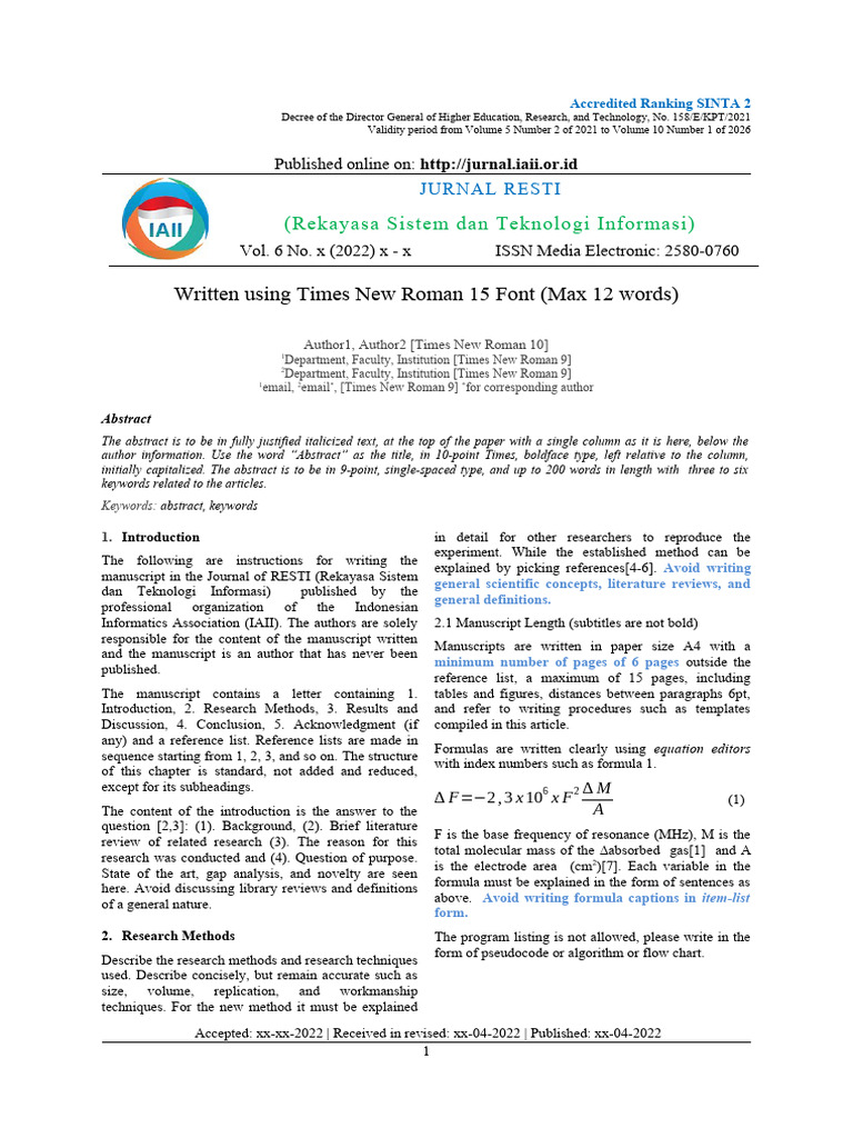 Template RESTI (Eng) | PDF | Typefaces | Times New Roman