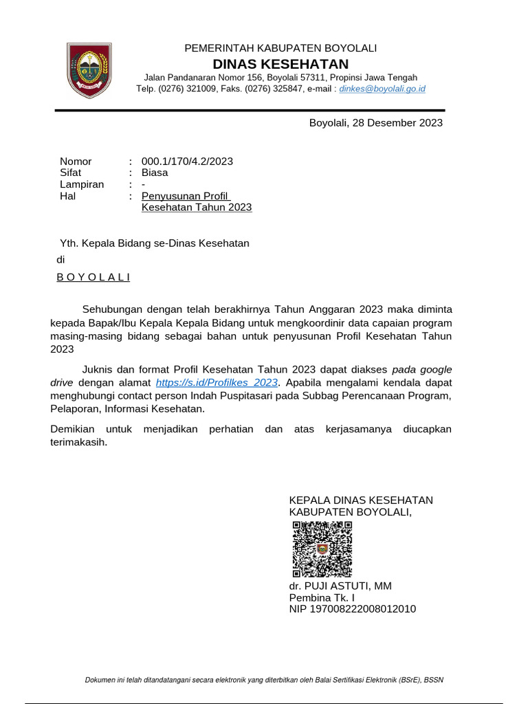 Surat Penyusunan Profil 2023 | PDF