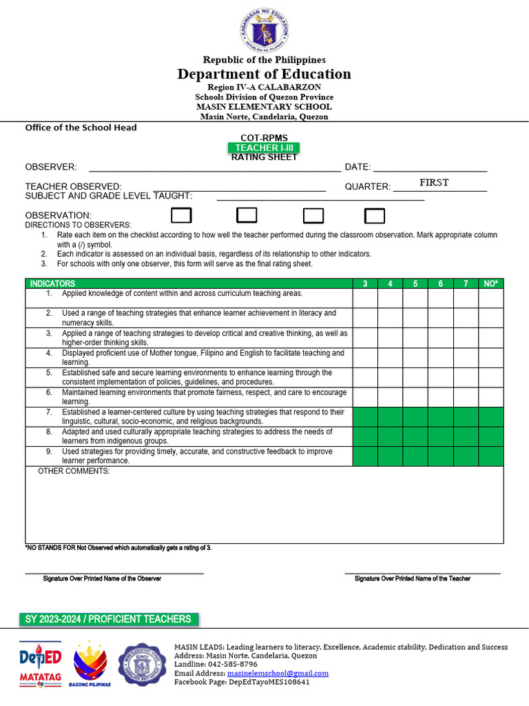 q1 Cot Modified Observation Notes 2023 For t1 t3 | PDF | Teachers ...