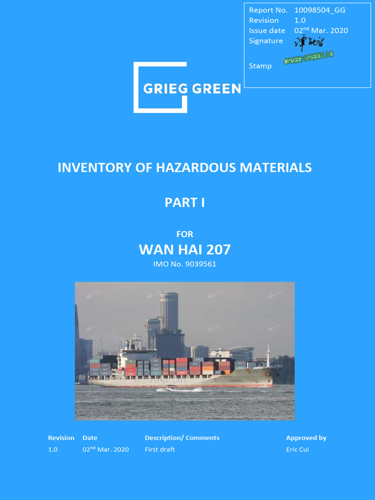 Inventory of Hazardous Material Part I_Wan Hai 207_Revision 1.0 | PDF | Dangerous Goods | Lead