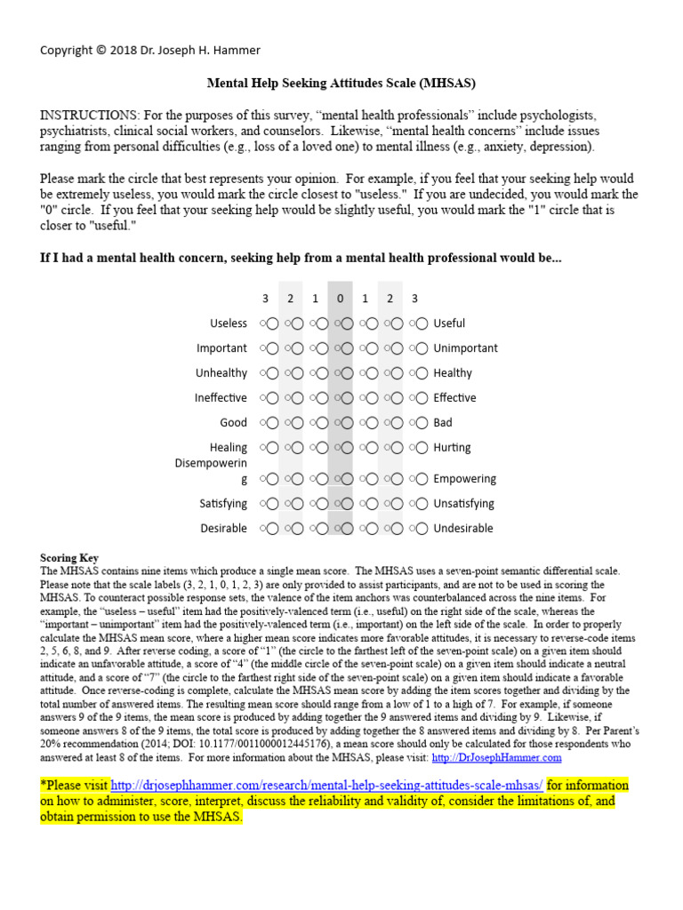 Mental Help Seeking Attitudes Scale MHSAS | PDF | Mental Disorder | Mental Health Professional