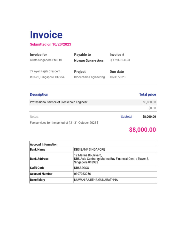 Engineering Invoice for Blockchain Services | PDF | Finance & Money ...