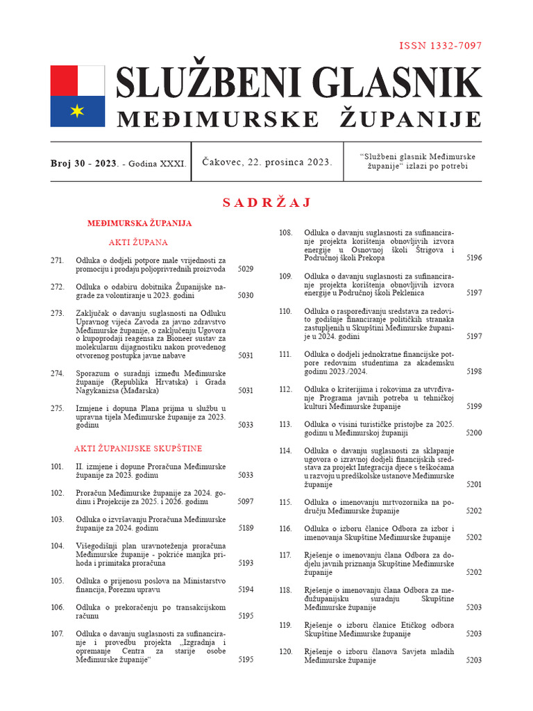 Službeni Glasnik Međimurske Županije Broj 30. Iz 2023. Godine | PDF