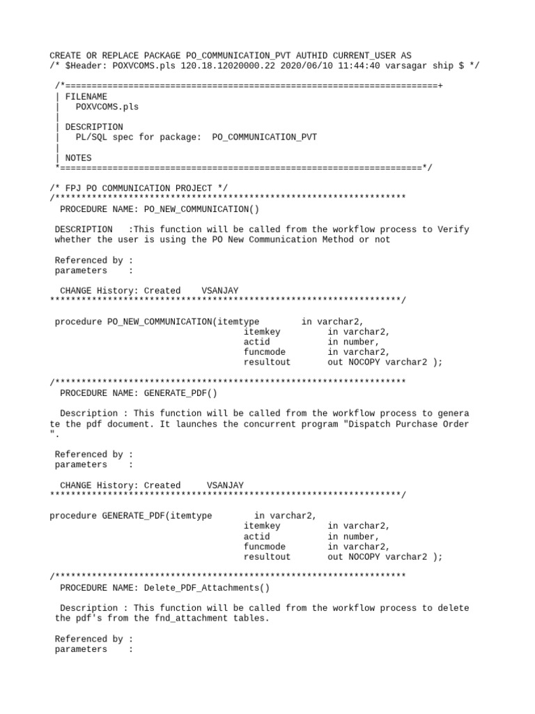 PL/SQL Package for PO Communication | PDF | Business | Computers