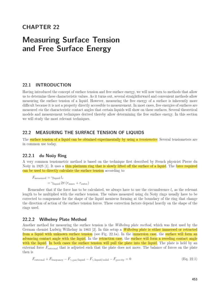 Book Chapter - Measuring Surface Tension and Free Surfce Energy | Download Free PDF | Drop ...