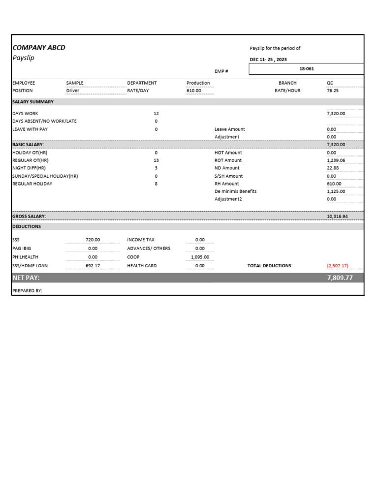 Payslip Sample | PDF | Paycheck | Personal Finance