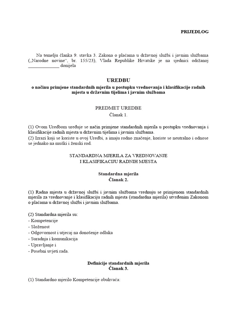 Prijedlog uredbe o načinu primjene standardnih mjerila u postupku ...