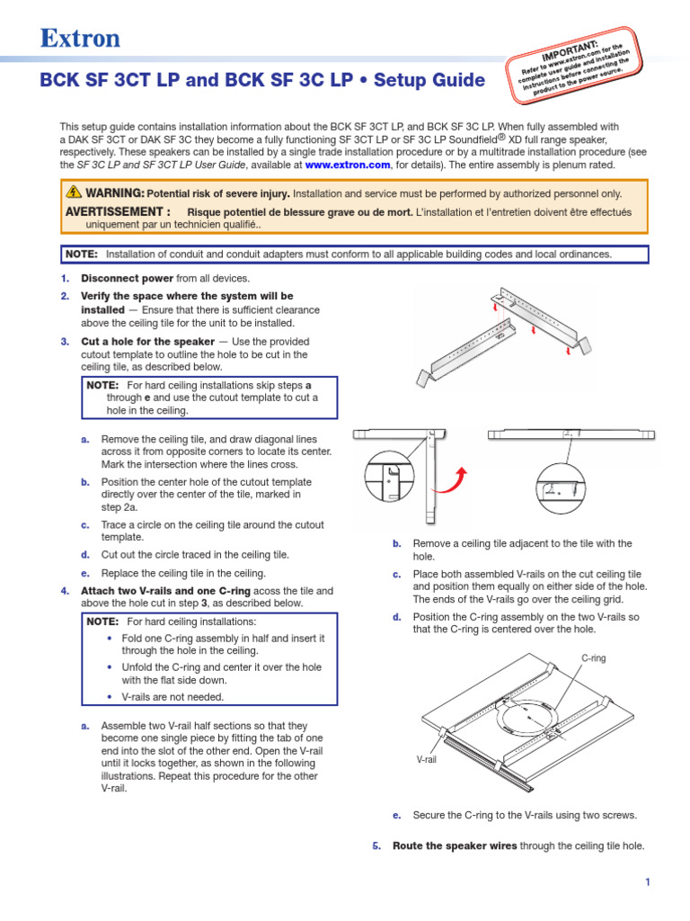 BCK SF 3Ct LP and BCK SF 3C LP - Setup Guide: Warning: Avertissement | PDF