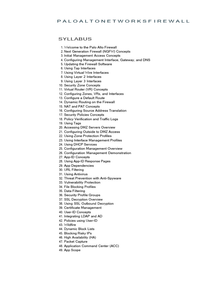 Palo Alto Syllabus | PDF | Firewall (Computing) | Network Protocols