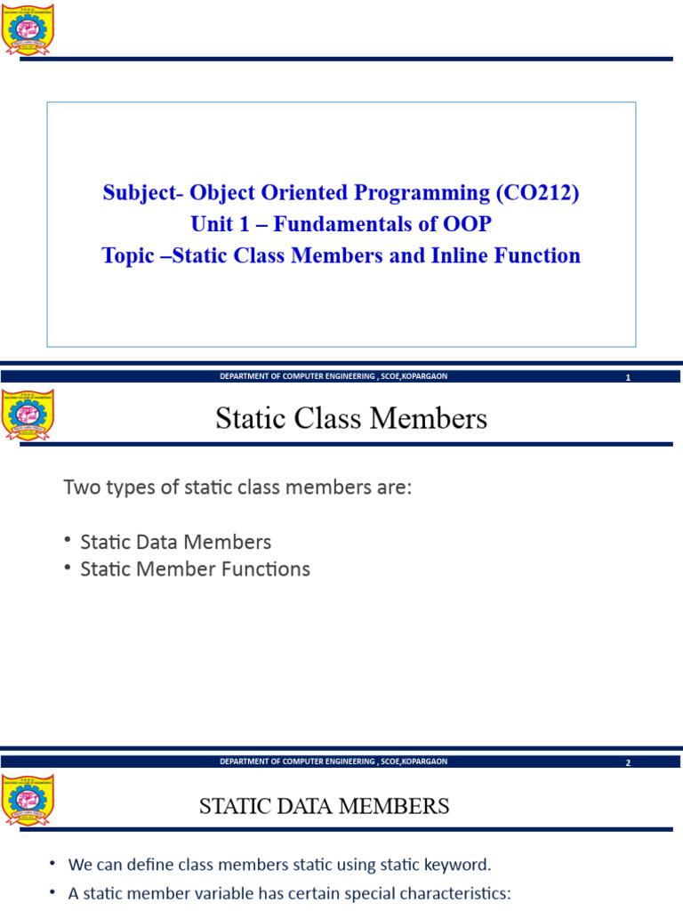 Static Class Members And Inline Function Pdf Class Computer Programming Method Computer