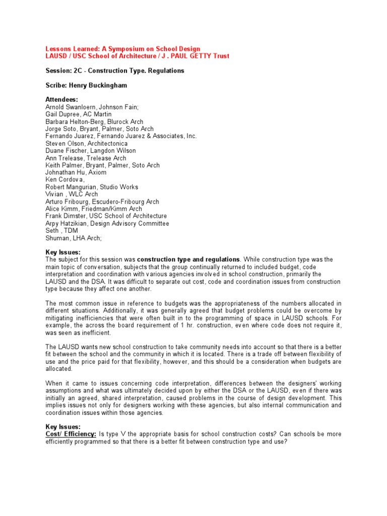 Lessons Learned: Construction Types for LAUSD Schools | PDF | Schools ...