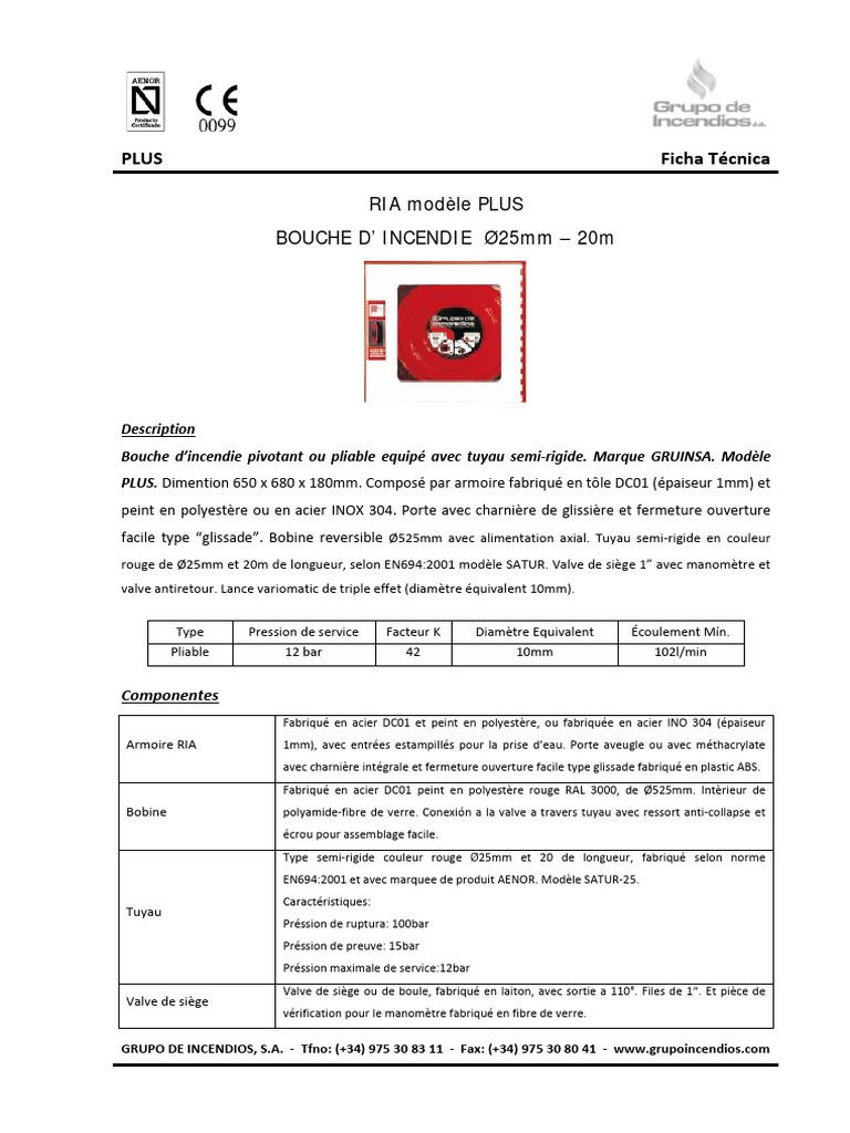 Fiche Technique Bouche d'Incendie RIA 25 | PDF | Ingénierie mécanique ...