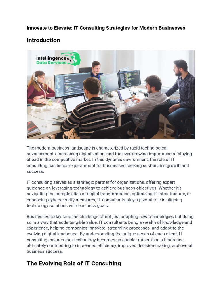 Innovate To Elevate - IT Consulting Strategies For Modern Businesses | PDF | Agile Software ...
