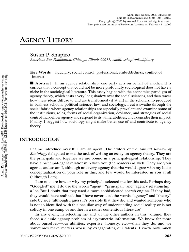 shapiro-2005-agency-theory | PDF | Economics | Sociology