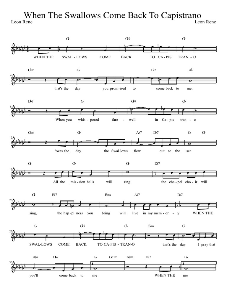 When The Swallows Come Back To Capistrano | PDF