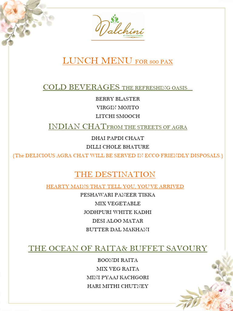 SANDEEP SIR MENU BY THE DALCHINI CATERERS | PDF | Indian Cuisine ...
