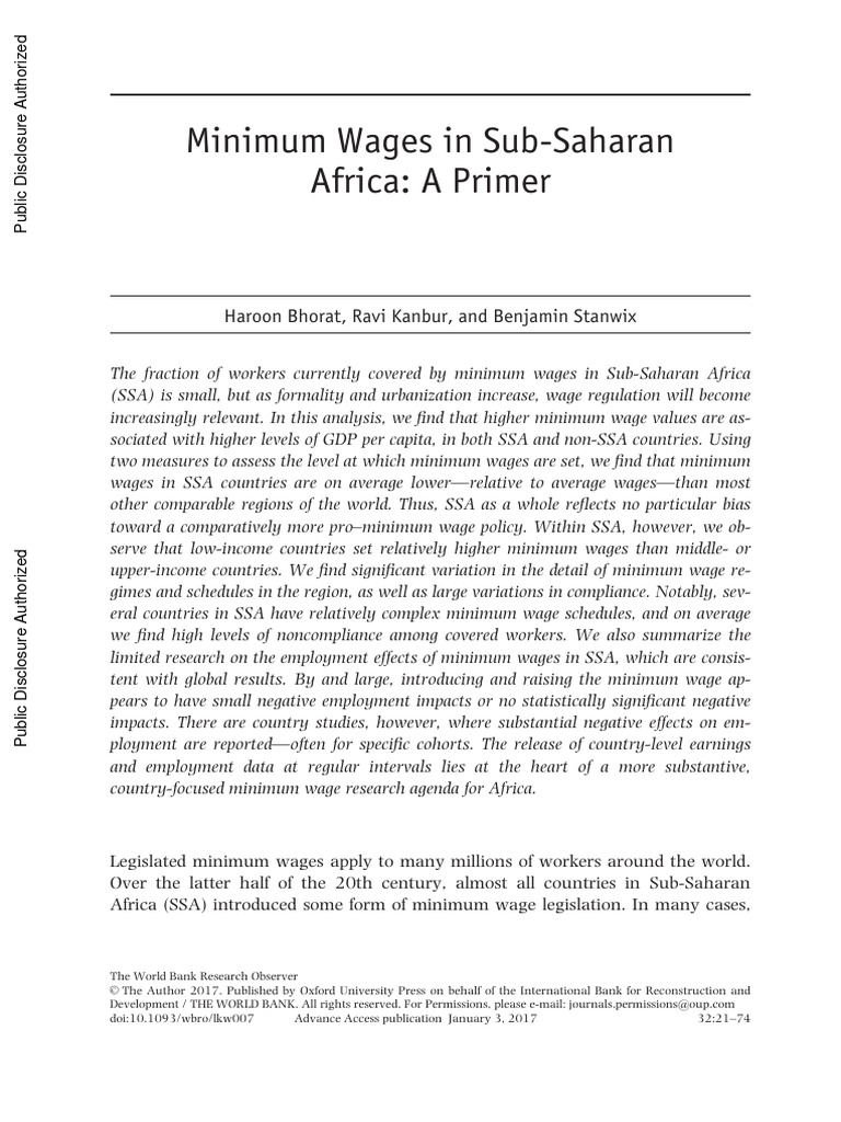 JRN WBOR 32 1 PUBLIC Minimum Wages in Sub Saharan Africa | PDF | Cost Of Living | Minimum Wage
