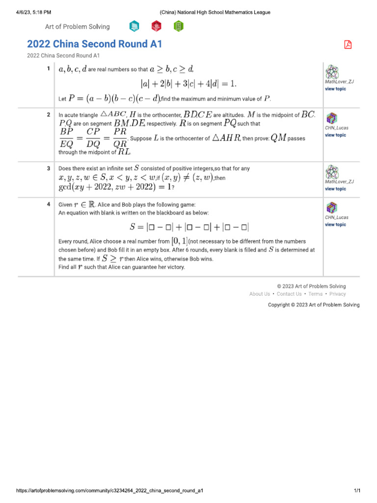(China) National High School Mathematics League | PDF