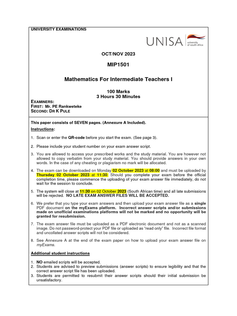 MIP1501 Final Oct-Nov 23 - Main Exam | PDF | Mathematics | Plagiarism