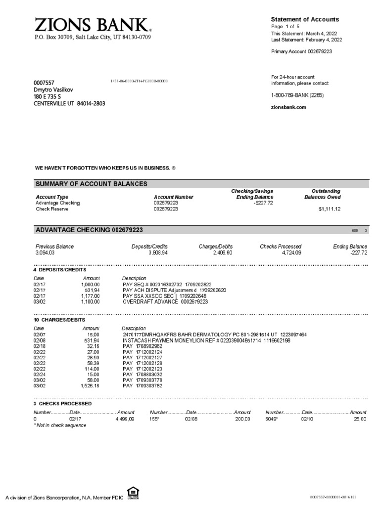 STATEMENT-XXXXXX9223-2022-03-04 | PDF | Overdraft | Fee